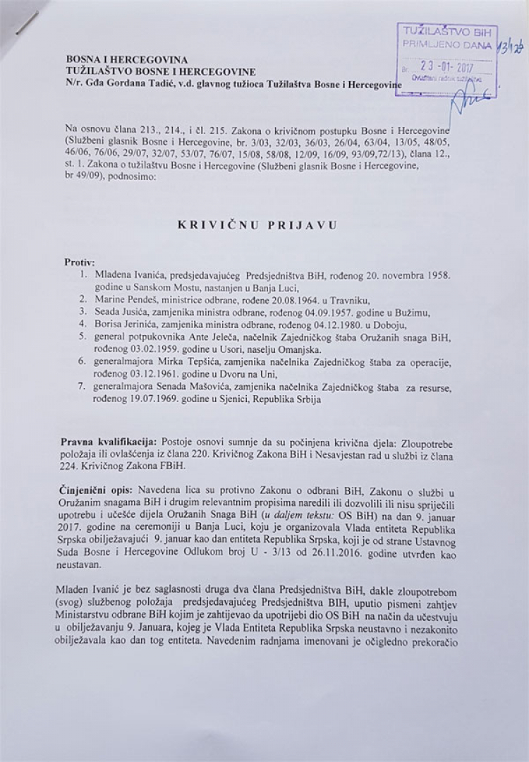 Krivična prijava zbog Dana Srpske | BN