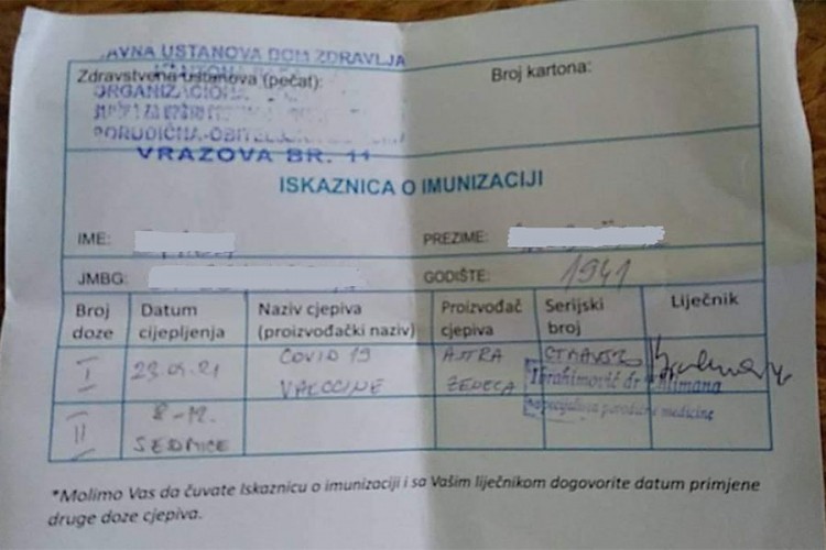 Izdaju potvrde o vakcinaciji koje liče na nota račun | BN