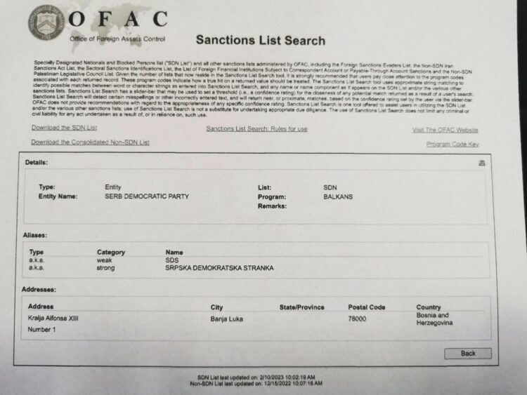 Zbog američkih sankcija SDS-u ugašeni sajtovi | BN